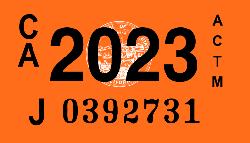 2023 YEAR STICKER ON CALIFORNIA LICENSE PLATE