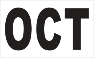 MONTH OCTOBER / OCT STICKER ON CALIFORNIA LICENSE PLATE WHITE AND BLAC