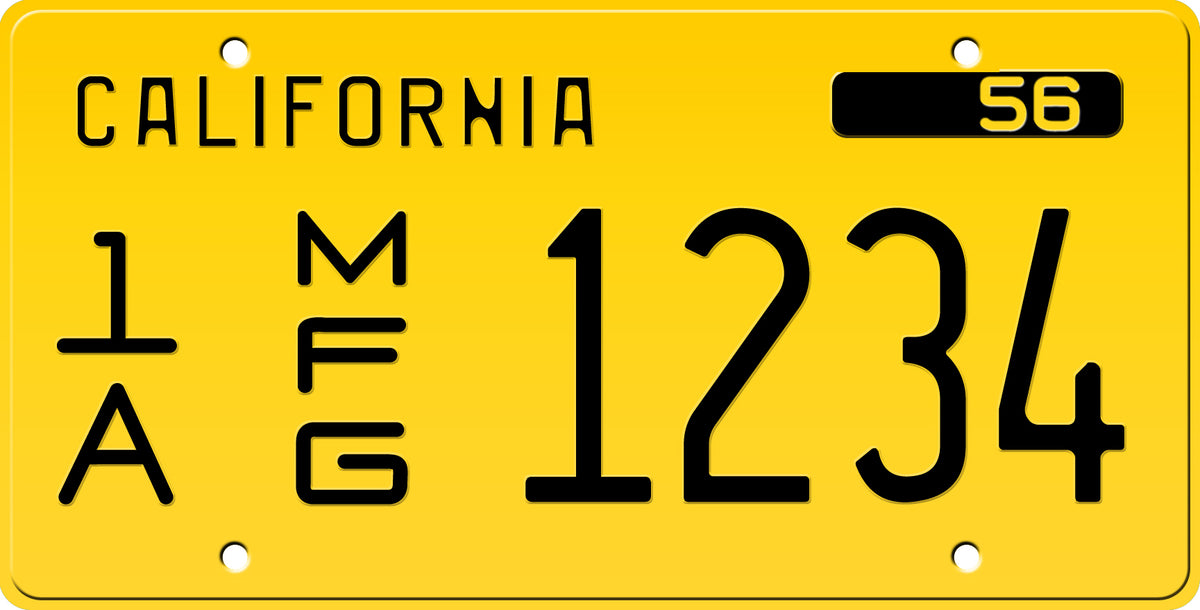 1956 CALIFORNIA MFG (MANUFACTURER) LICENSE PLATE 6"x12" (156.5mm x 305