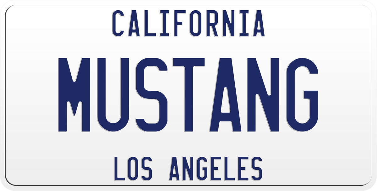 WHITE CALIFORNIA LICENSE PLATE IN TWO LINES - WHITE WITH BLUE TEXT 6"x
